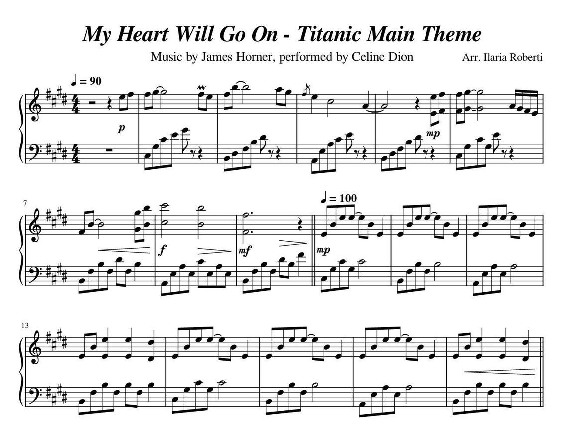 My Heart Will Go on (titanic) Piano Solo Sheet Music, Digital Downloadable Musical Sheet ...