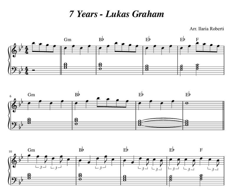 7 Years (lukas Graham) Easy Piano Sheet Music, Digital Downloadable ...
