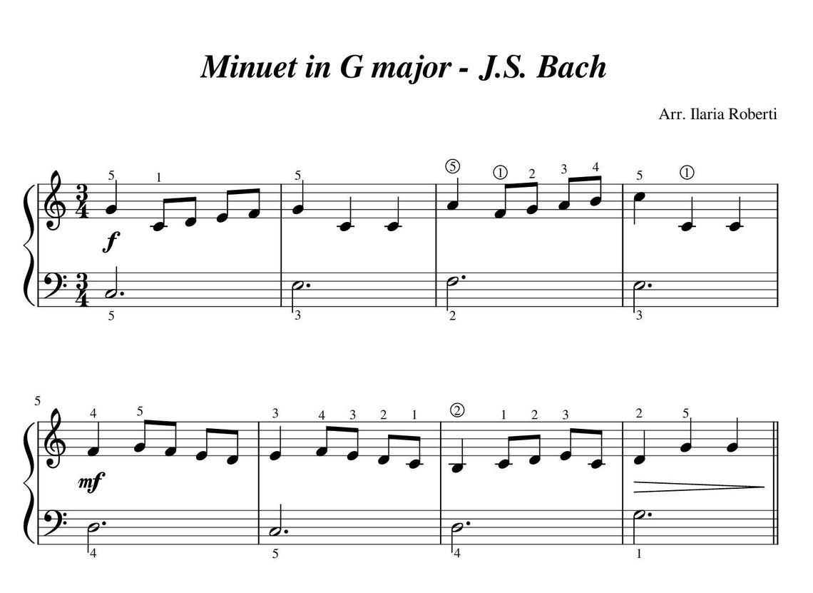 Minuet in G Major (J.S. Bach) Easy Piano Sheet Music, Digital ...