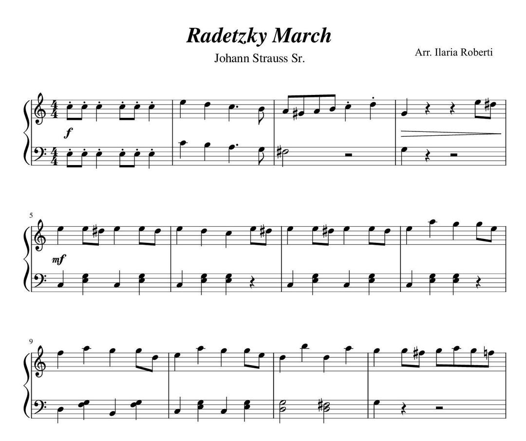 Radetzky March (strauss) Easy Piano Sheet Music, Digital Downloadable ...