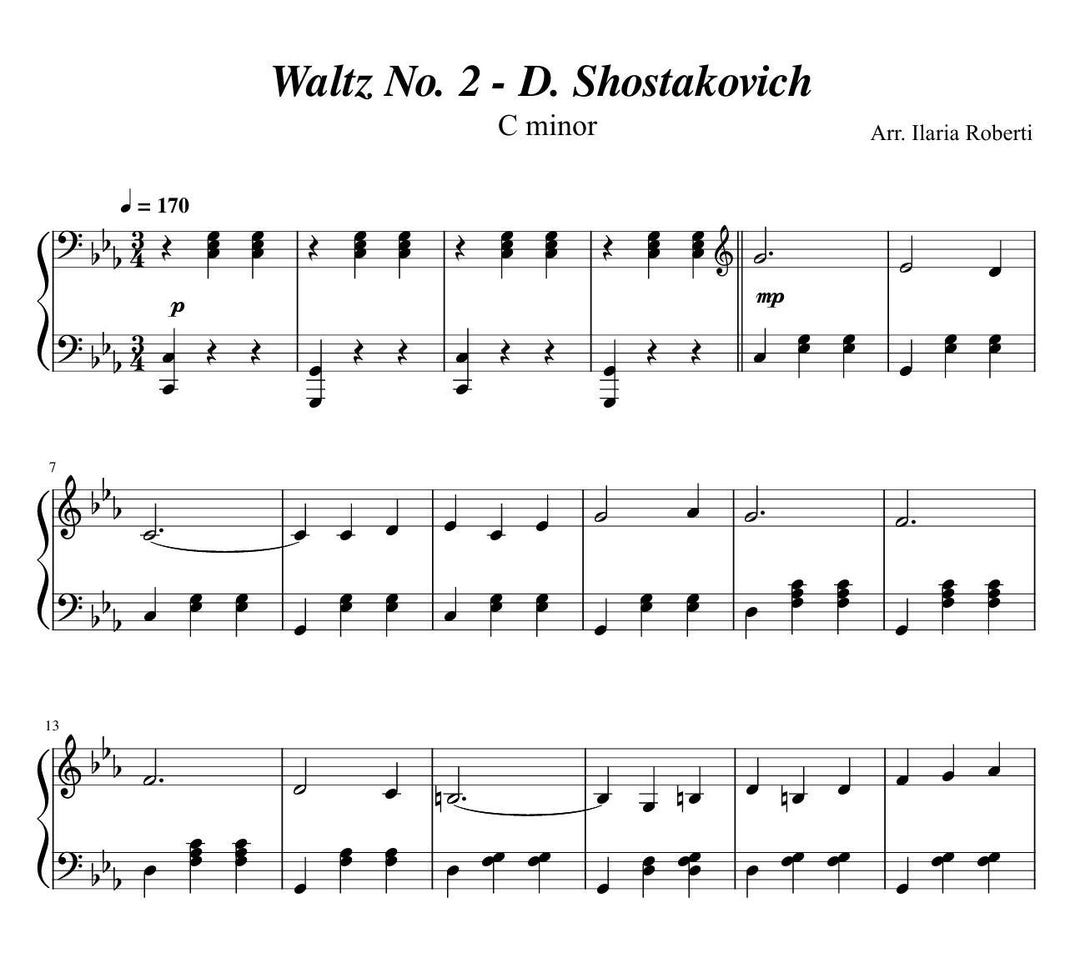 Waltz No.2 (shostakovich) Piano Sheet Music, Digital Downloadable Musical Sheet, Sheet Advanced ...