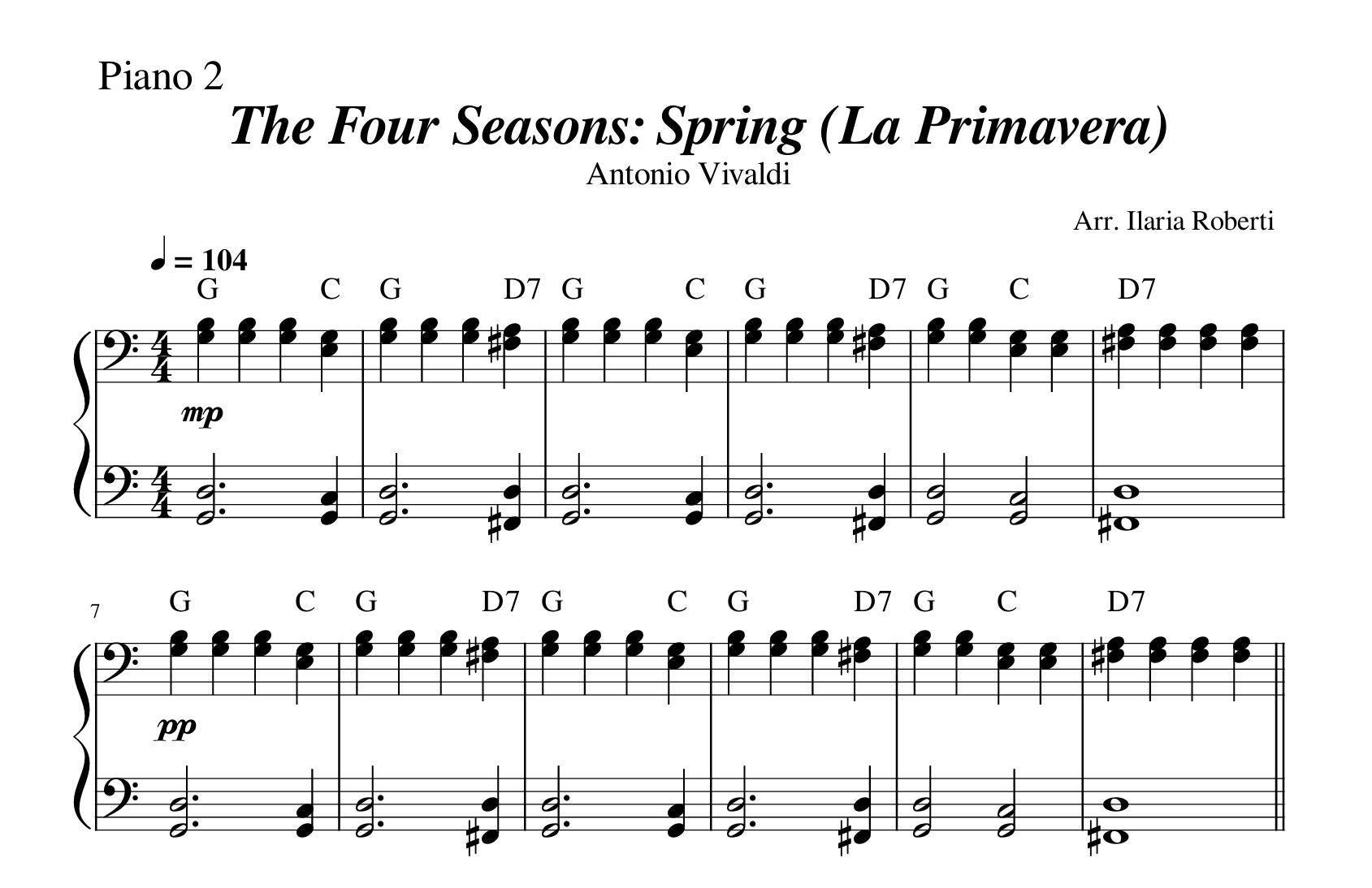 The Four Seasons Spring (la Primavera - Vivaldi) Four Hands Easy Piano ...