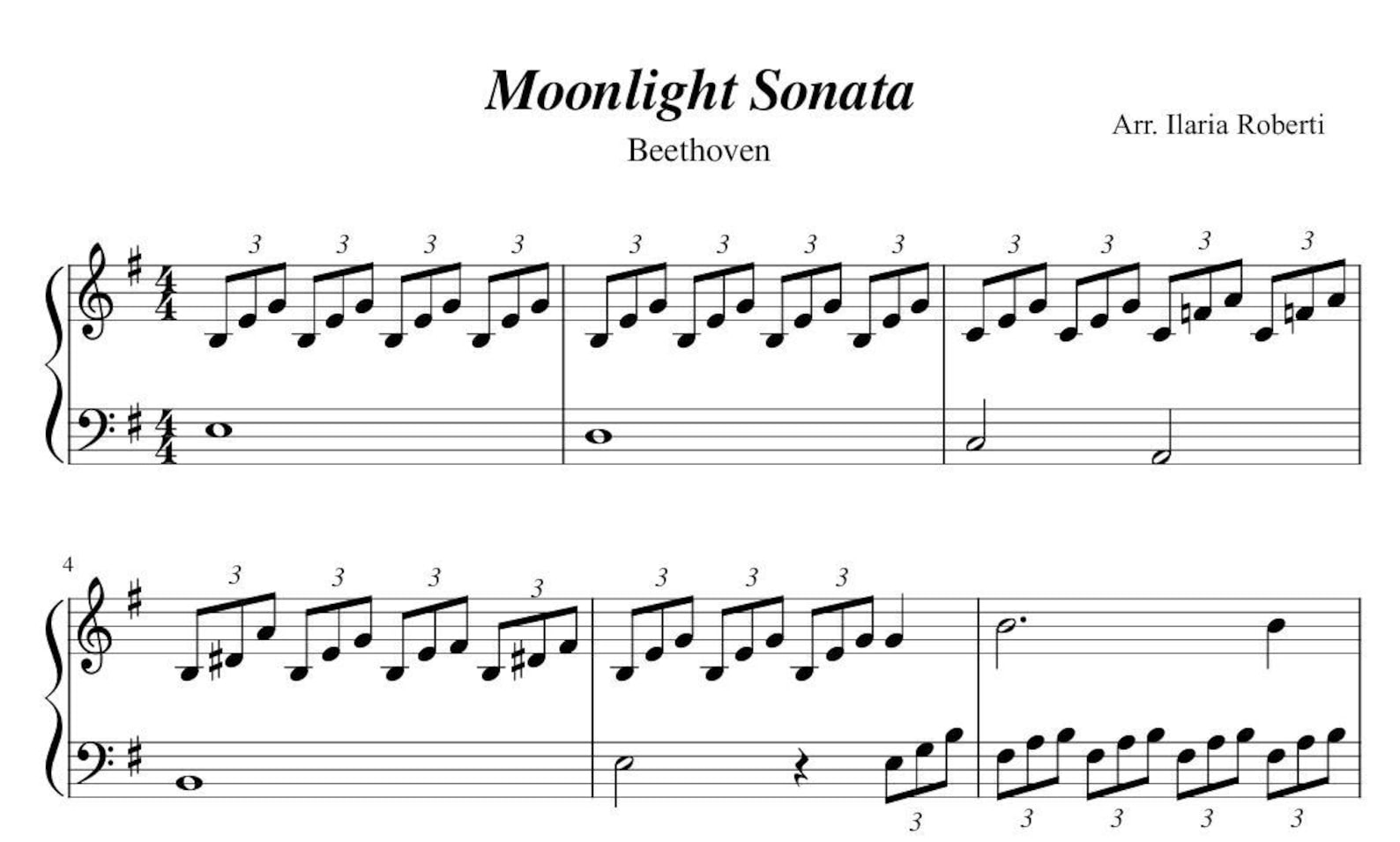 Moonlight Sonata (beethoven) Easy Piano Sheet Music, Digital ...