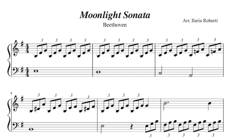 Moonlight Sonata (beethoven) Easy Piano Sheet Music, Digital ...