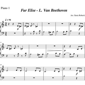 Fur Elise (beethoven) Easy Piano (four Hands) Sheet Music, Digital ...