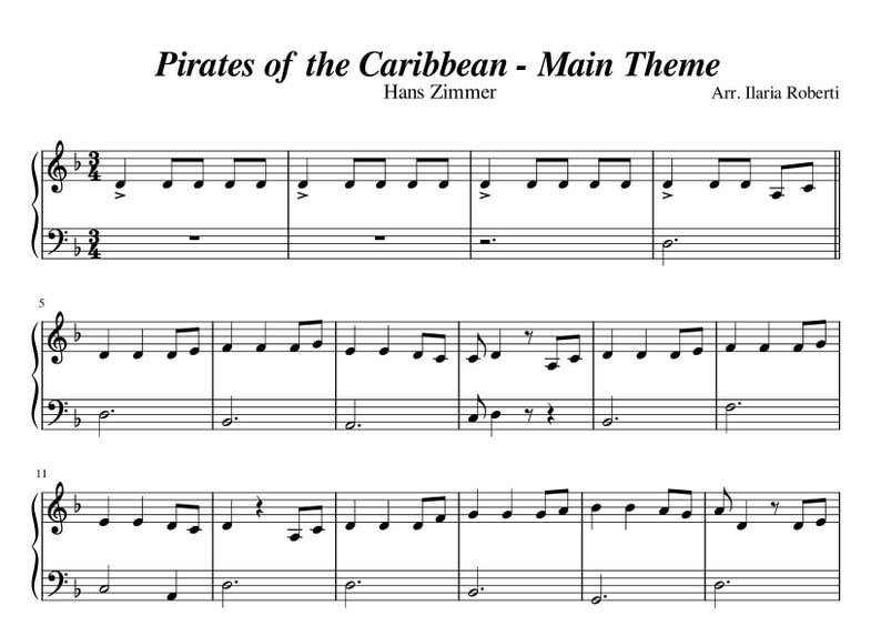Pirates of the Caribbean Main Theme (hans Zimmer) Easy Piano Sheet ...