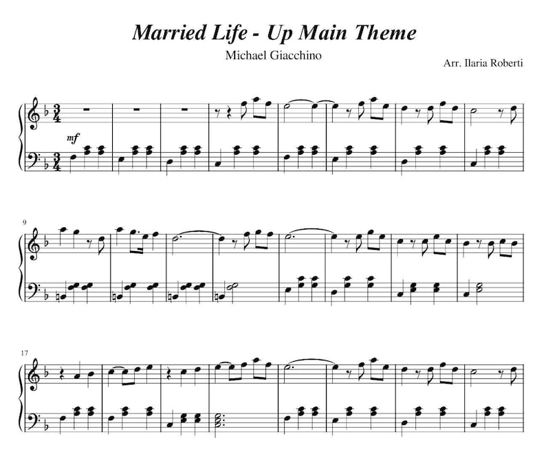 Married Life (from Up) Easy Piano Sheet Music, Digital Downloadable ...