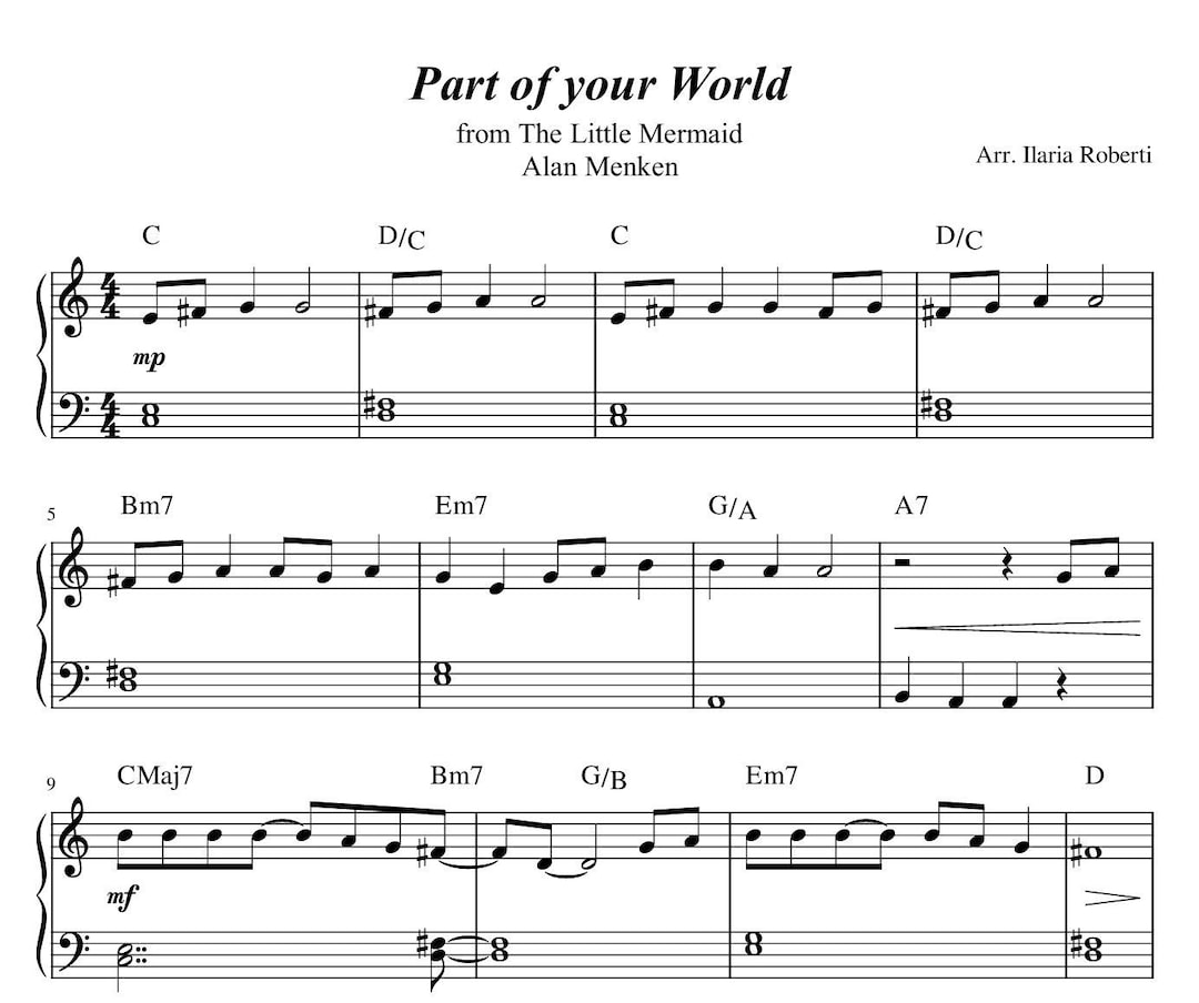 Part of Your World (from the Little Mermaid) Easy Piano Sheet Music ...