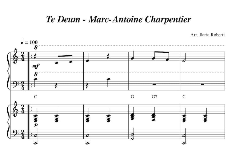 Te Deum (charpentier) Easy Piano Sheet Music, Digital Downloadable Musical Sheet, Beginner Songs ...