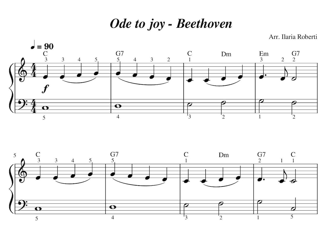 Ode to Joy (beethoven) Easy Piano Sheet Music, Digital Downloadable ...