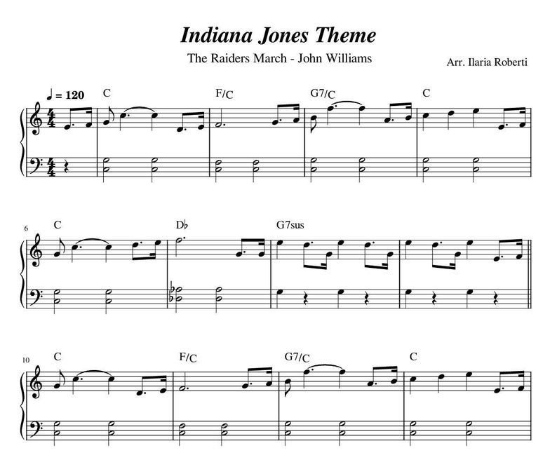Indiana Jones Theme (the Raiders March - John Williams) Easy Piano ...