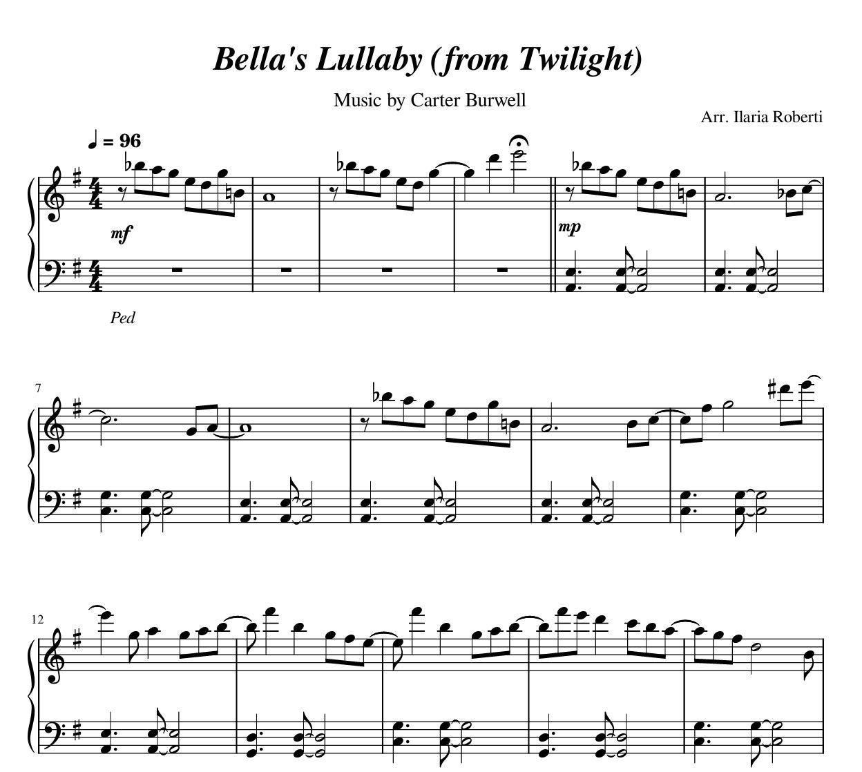 Bella's Lullaby (from Twilight) Piano Sheet Music, Digital Downloadable Musical Sheet ...