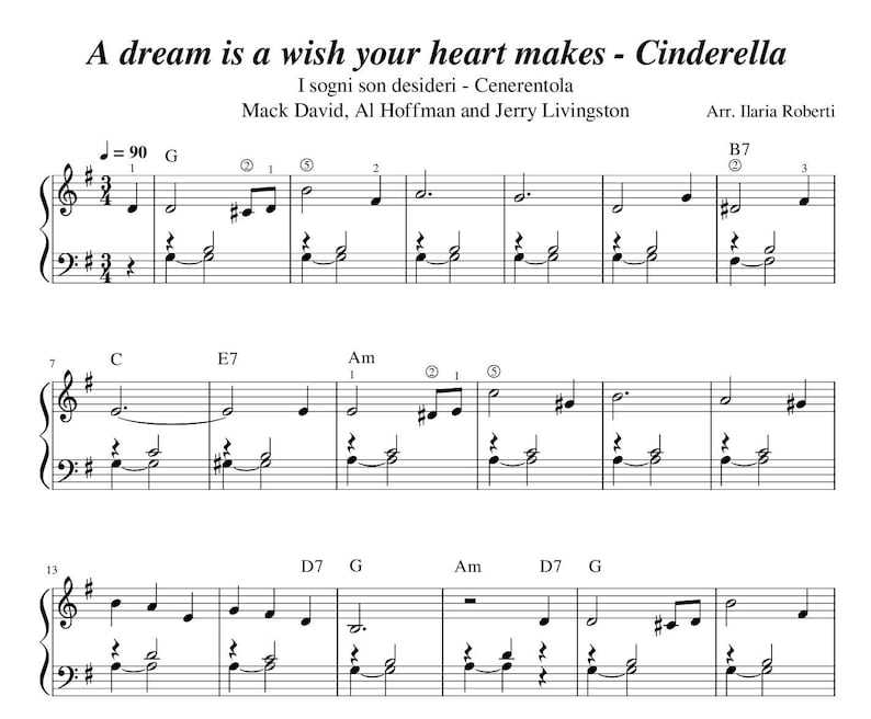 A Dream is a Wish Your Heart Makes (cinderella) Easy Piano Sheet Music, Digital Downloadable ...