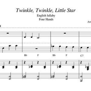 Twinkle Twinkle Little Star (four Hands) Easy Piano Sheet Music ...