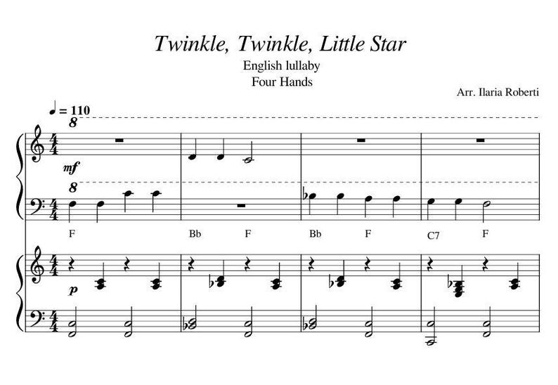 Twinkle Twinkle Little Star (four Hands) Easy Piano Sheet Music ...
