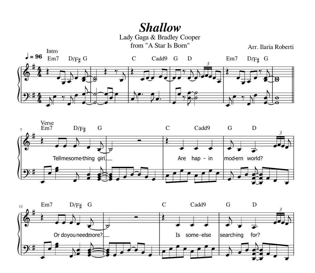 Shallow (lady Gaga & Bradley Cooper - From "a Star is Born") Piano ...