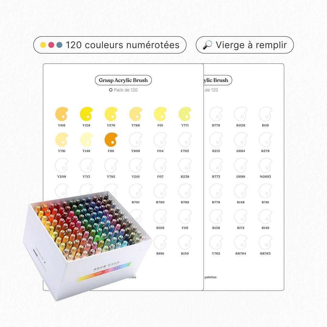 120 Grasp Brush Color Chart · Blank PDF · 120 Numbered Colors ...