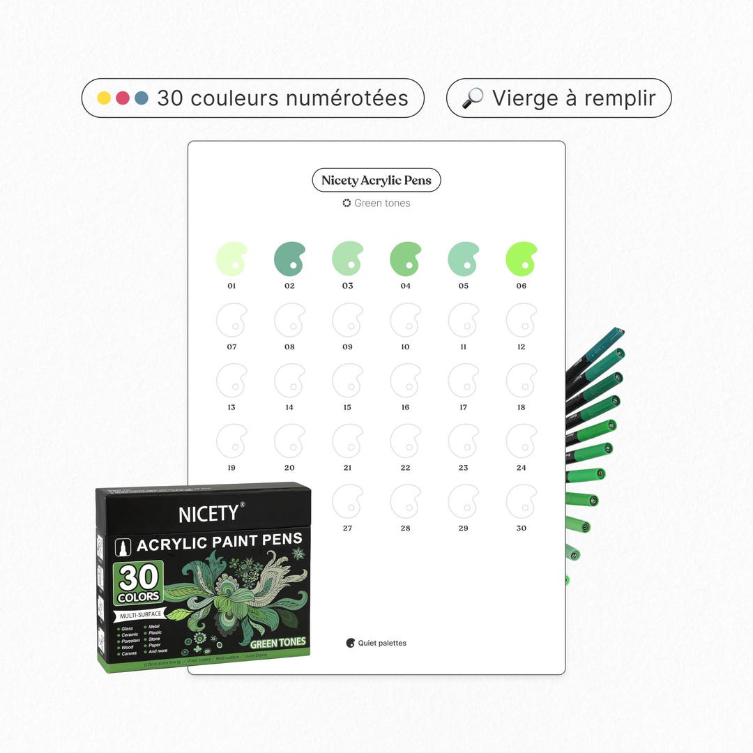 Nicety Blank Green Tones Color Chart Pack · PDF · 30 Numbered Colors ...