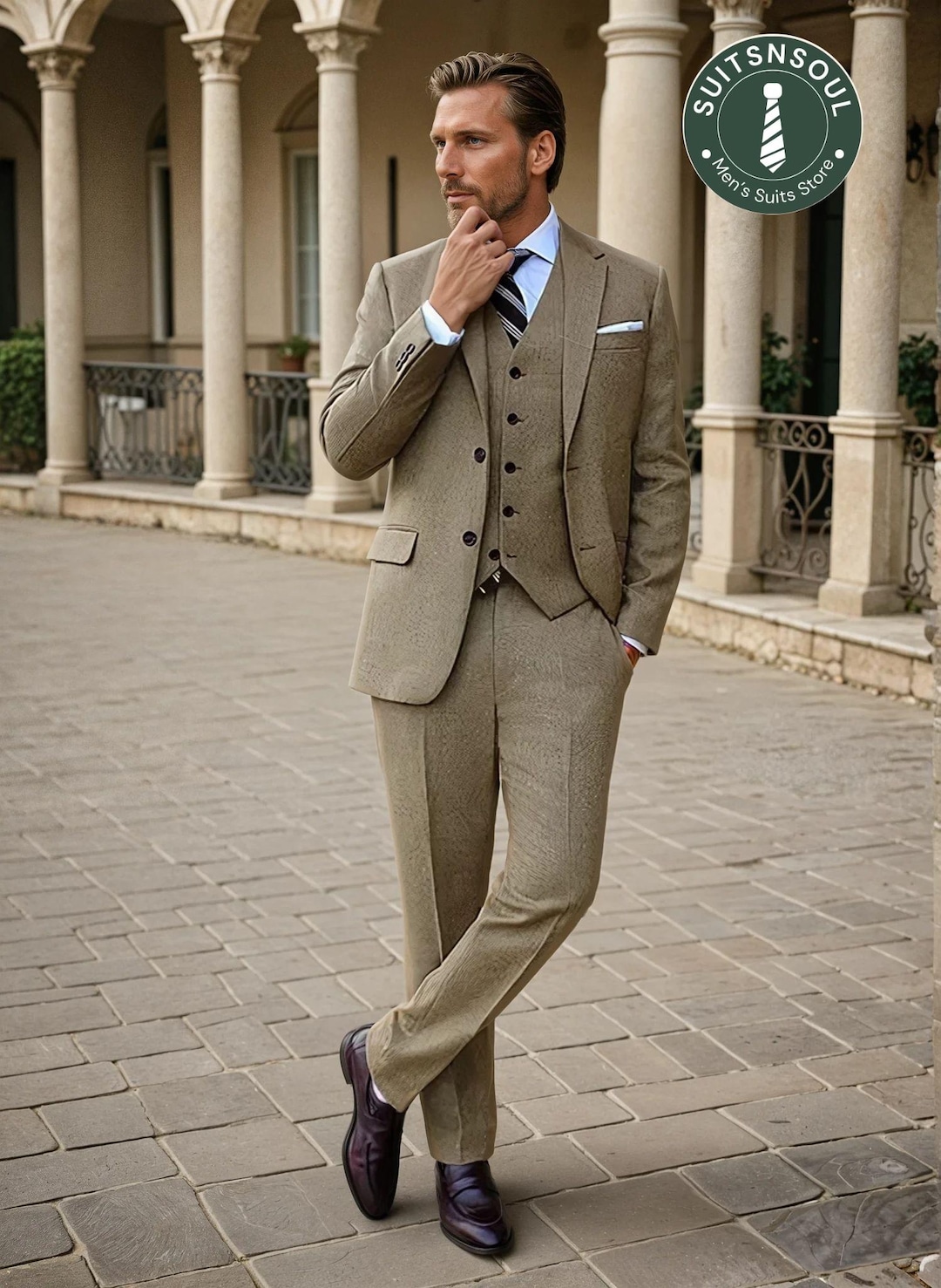 Bespoke Tailored Fit Brown Tweed Suit – Classic Men's 3-piece Charcoal ...
