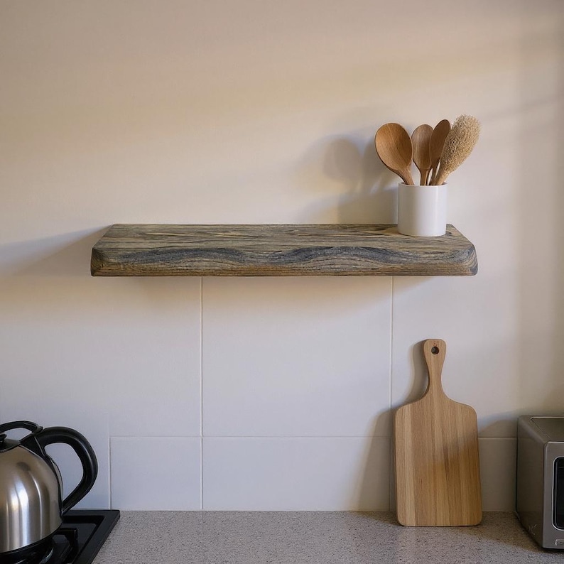 Chestnut Live Edge Floating Shelf – Rustic Wall Shelf for Kitchen ...