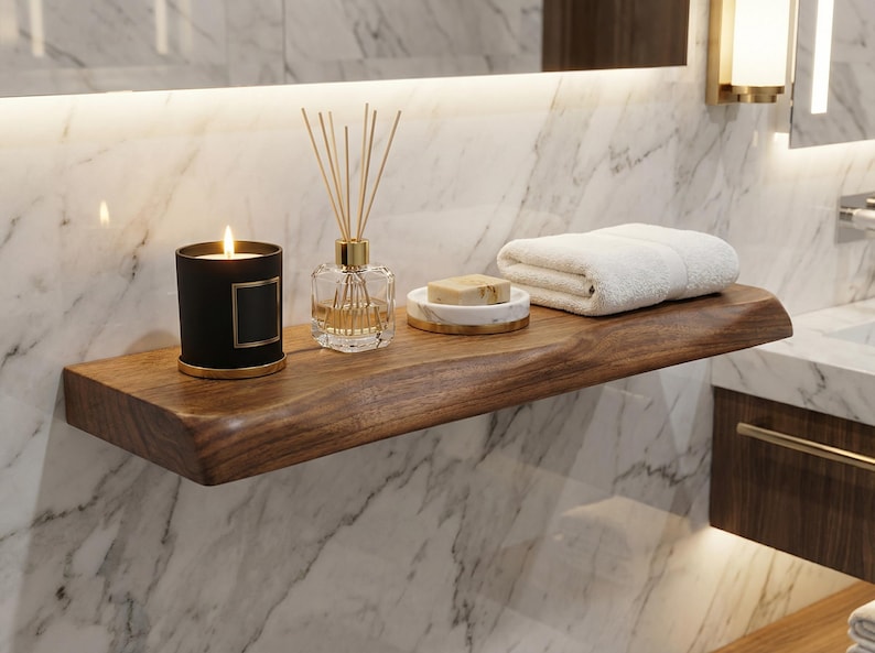 Walnut Floating Shelf Custom Solid Wood Minimalist Modern Kitchen ...