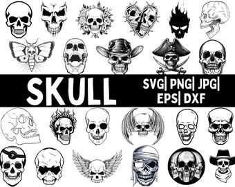 Skulls SVG Bundle, Skull Cut Files for Cricut, Skull Clipart, Skeleton Svg, Skull PNG Bundle ...