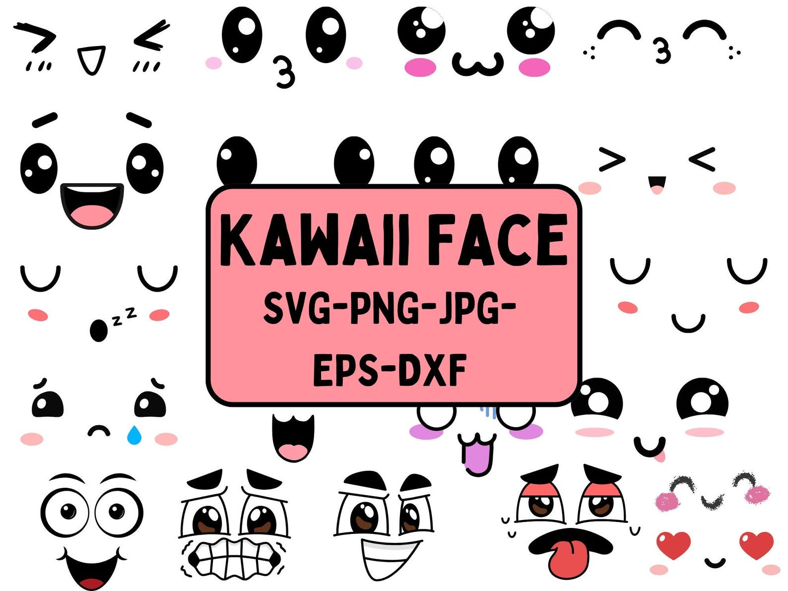 Cartoon Emotion Faces SVG Bundle | Kawaii Faces SVG | Funny Emoji Faces ...