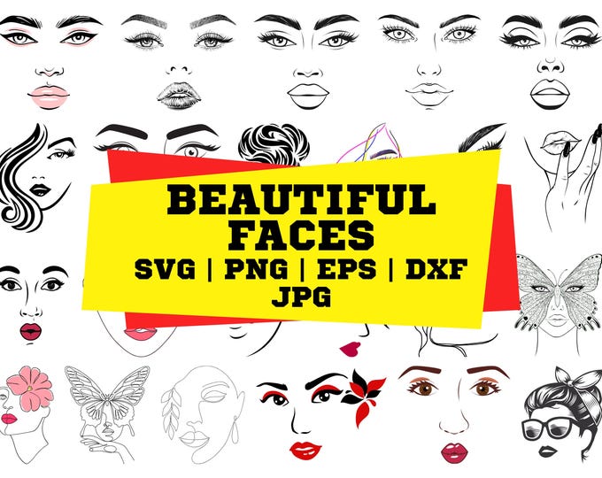 Beautiful Faces Svg Bundle, Red Lips Svg, Afro SVG, Makeup Svg, Woman ...
