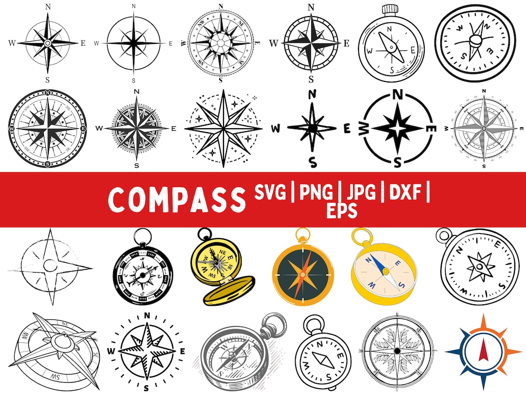 Compass SVG, Compass Rose PNG, Nautical Compass DXF, North South East ...