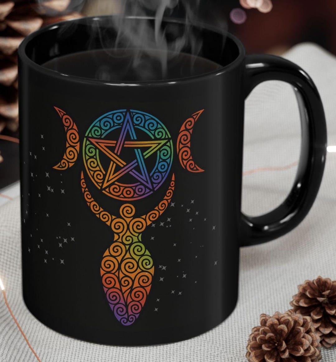 Rainbow Triple Moon Goddess Mug: Wiccan Pentacle Coffee Cup - Etsy