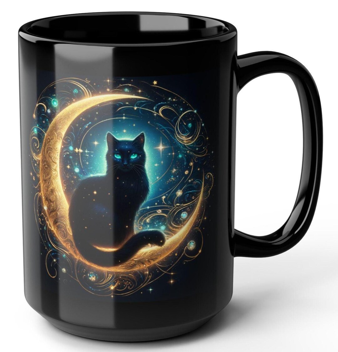Celestial Black Cat Mug Black Ceramic Mug Witches Familiar Spiritual ...
