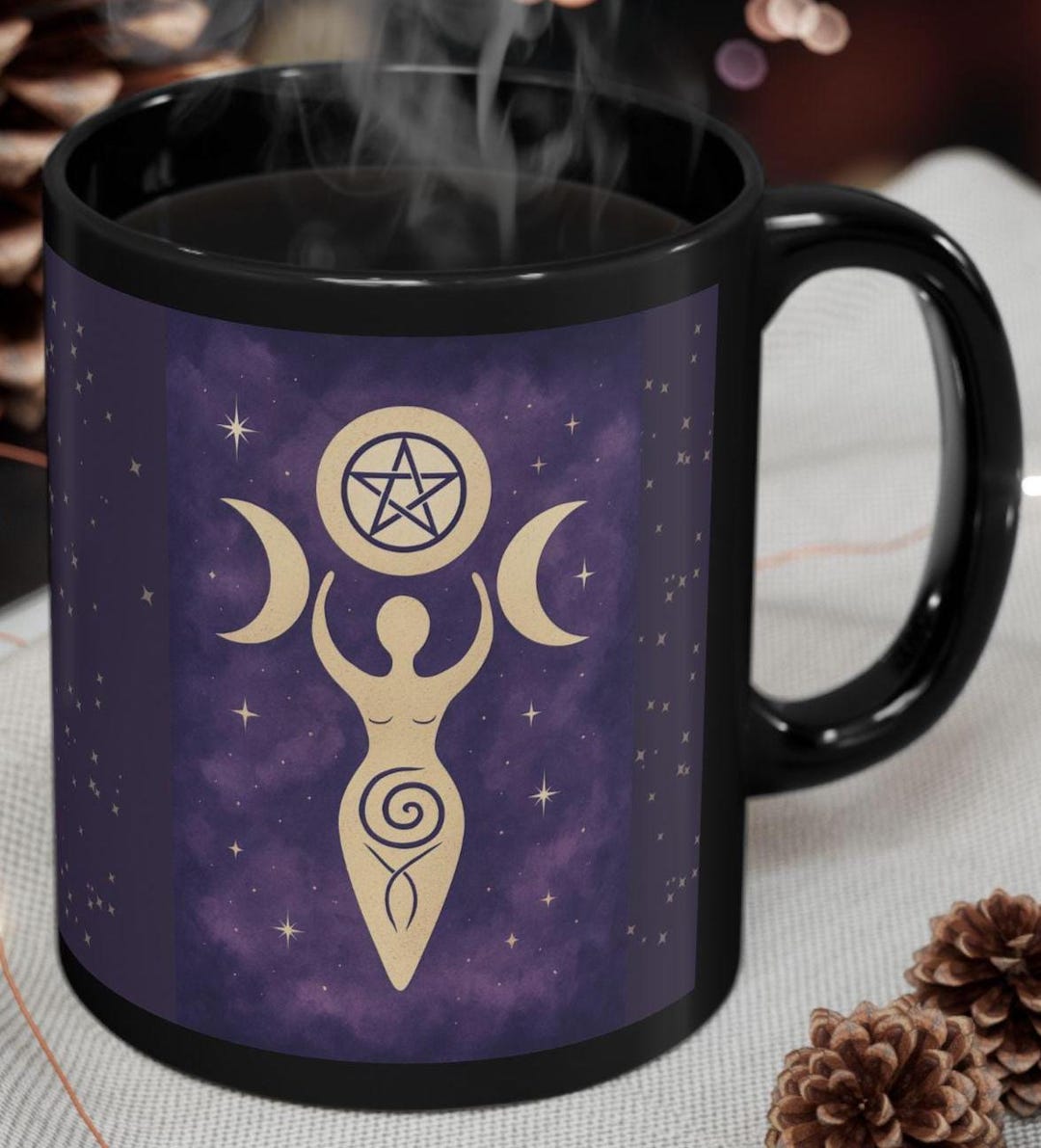 Triple Moon Goddess Mug: Wiccan Pentacle Coffee Cup - Pagan Gift - Etsy