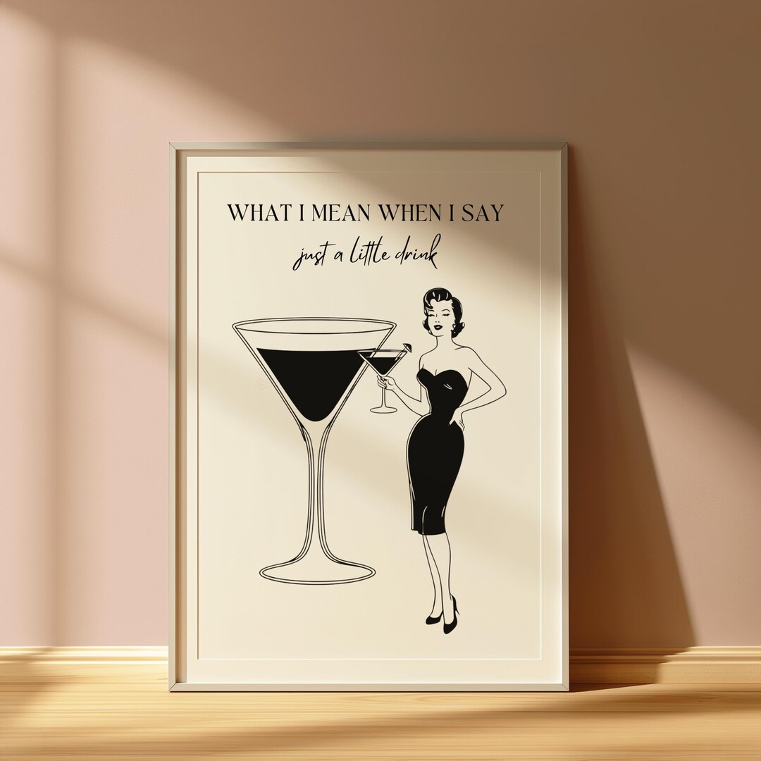 Vintage Glam Martini Wall Art | Retro Pin-up Girl Cocktail Print ...