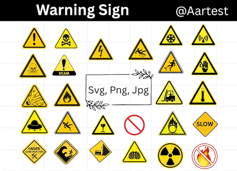 Warning Sign SVG Bundle, Caution Label Clipart, Safety Sign SVG, Cut ...