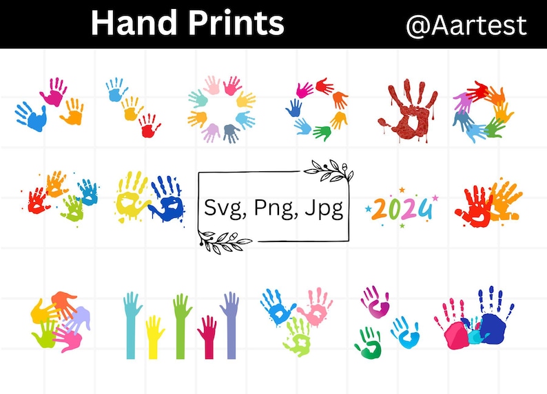 Hand Prints SVG Bundle, Handprint Clipart, Handprint Png, Painted Hand ...