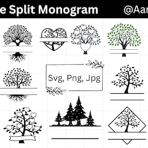 Tree Split Monogram Svg Bundle, Cut File Cricut, Silhouette, Tree Svg ...