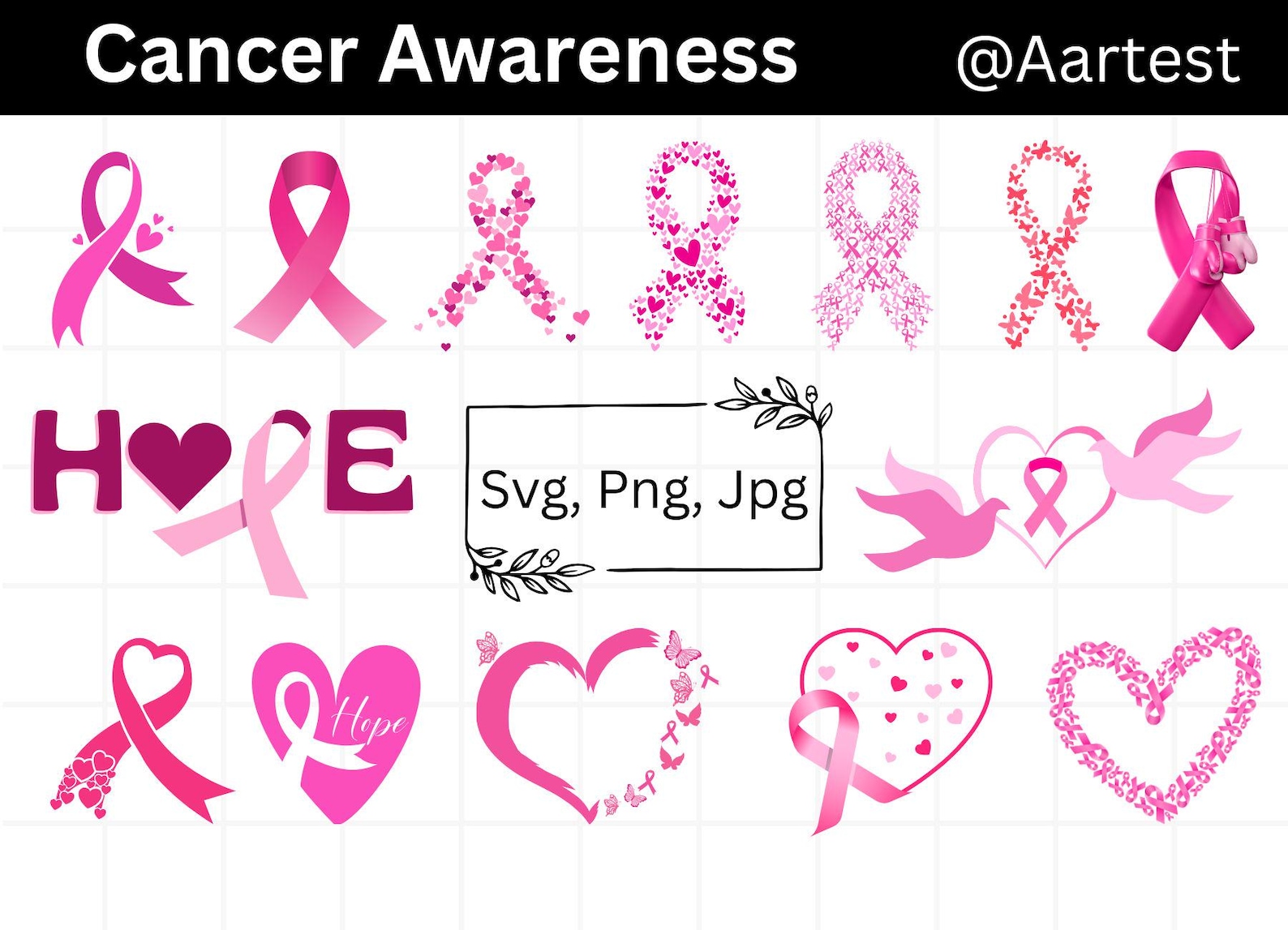 Cancer Awareness SVG Bundle, Ribbon Svg Clipart, Pink Ribbon Cut Files ...