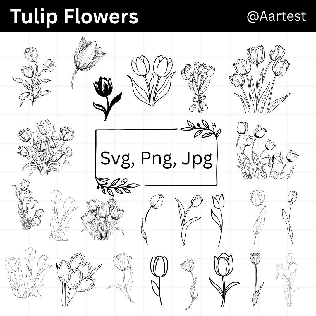 Tulip Flower SVG Bundle, Tulip Cricut, Flower Clipart, Tulip Monogram ...