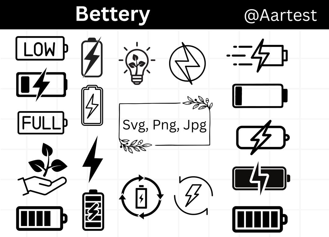Battery SVG Bundle, Battery Icon Clipart, Battery PNG, Energy Power ...