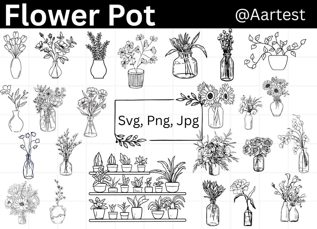 Flower Pot Svg, Flower Vase Svg, Sillouette, Vector, Svg Cut Files ...