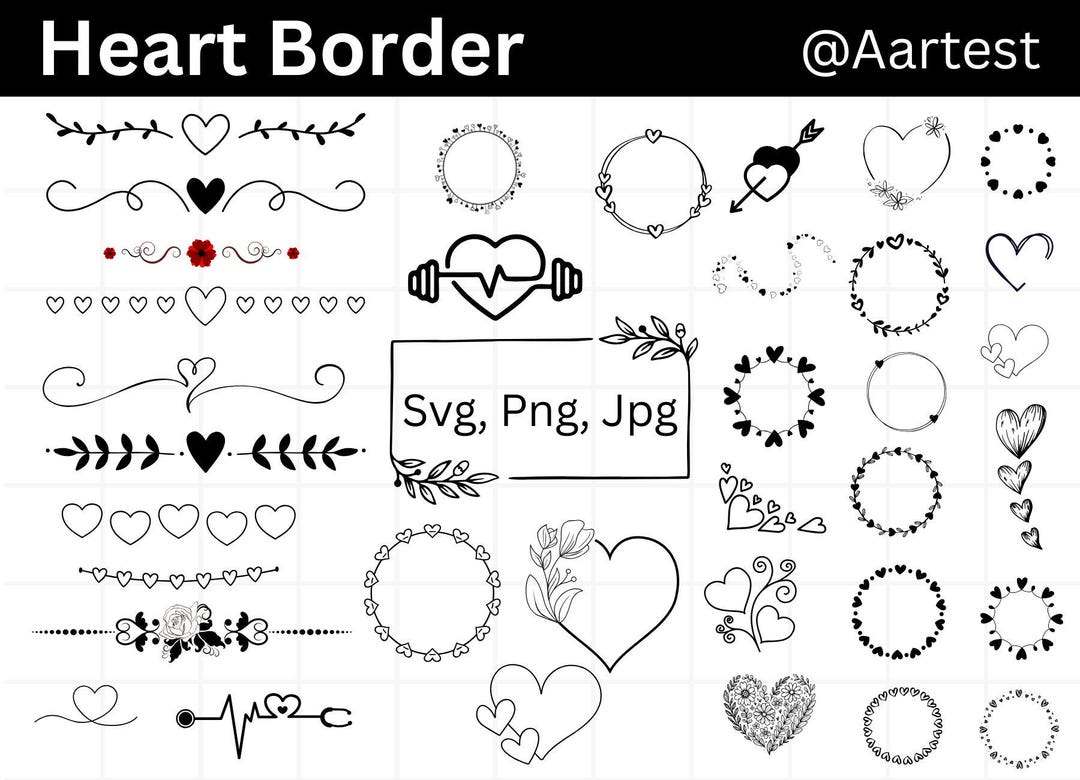 Heart Border Svg, Heart Wreath Svg, Heart Svg, Doodle Heart Svg ...