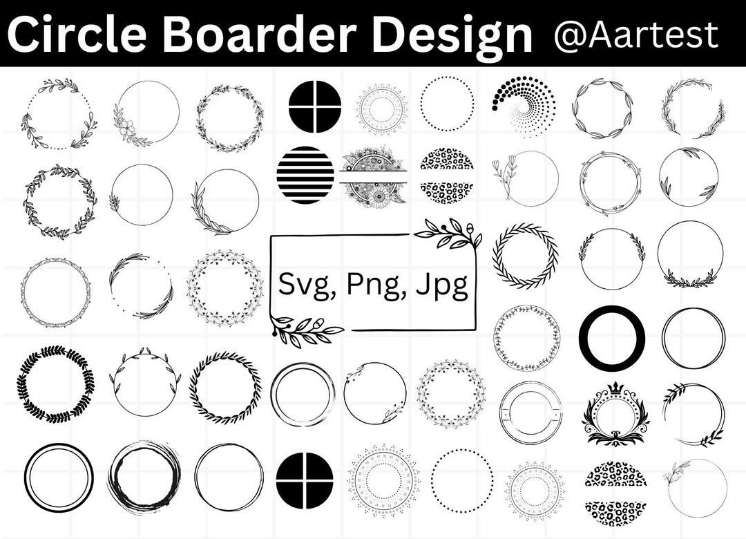 Circle Border Designs SVG Bundle, Round Frame SVG, Decorative Wreath ...