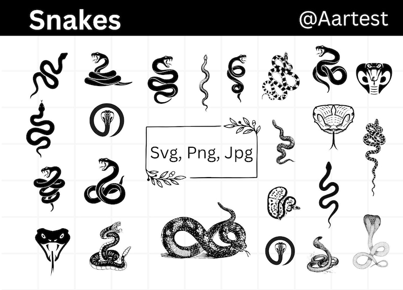 Snakes Clipart, Snake SVG Bundle, Reptile Silhouette SVG, Snake Cut ...