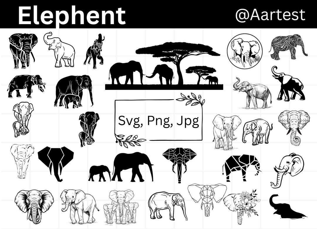 Elephent Svg, Elephant PNG Bundle, Elephant Clipart, Elephant SVG Cut ...