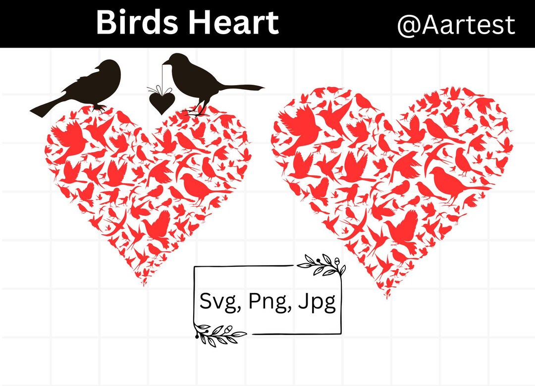 Birds Heart SVG Bundle, Lovebirds in Heart Clipart, Romantic Bird SVG ...