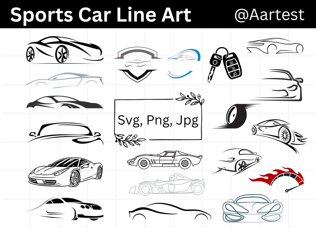 Sports Car Line Art, Racing Car Line Art, Sports Car Clipart, Sports ...