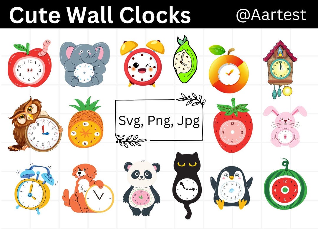 Cute Wall Clock Svg Bundle, Kids Clock Lasercut, Kids Room Decor, Kids ...