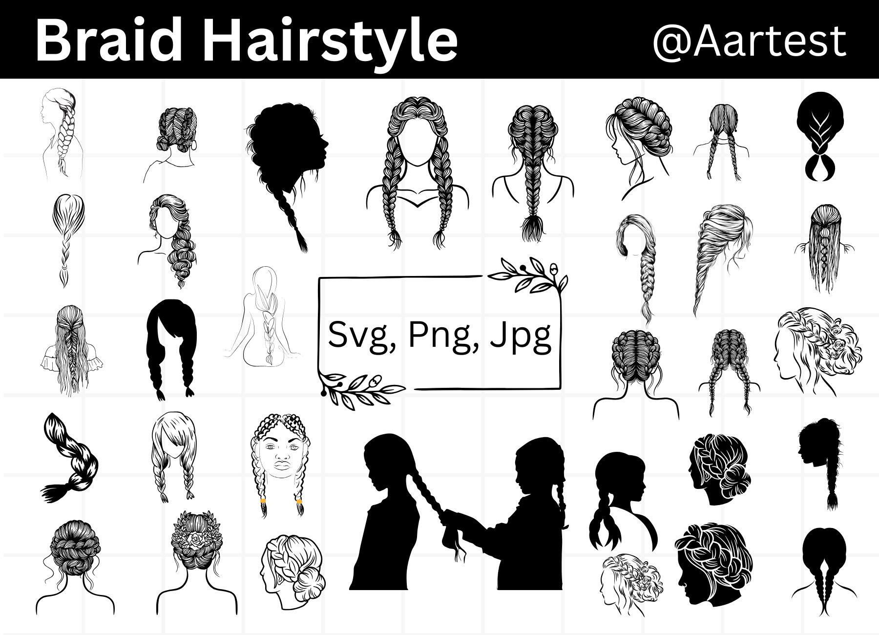 Braid Hairstyle Svg Bundle, Braids Svg Bundle, Braids Silhouette ...