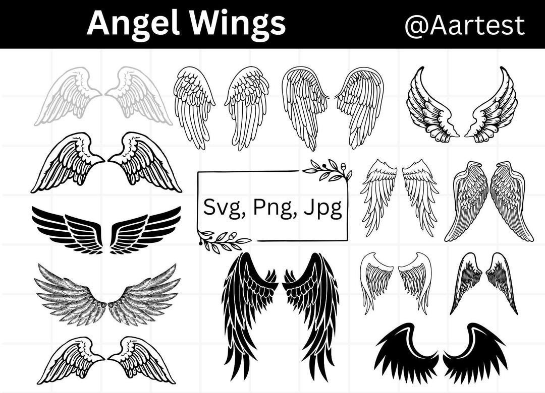 Angel Wings SVG Bundle, Memorial Wings Clipart, Feather Wing PNG ...