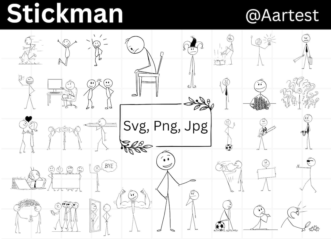 Stickman Svg, Stick Figures SVG Bundle, Stick Figures Clipart, Stick ...